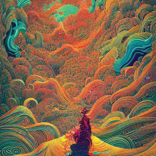 hyperdetailed swirling line art Victo Ngai, Kilian Eng vibrant c ...