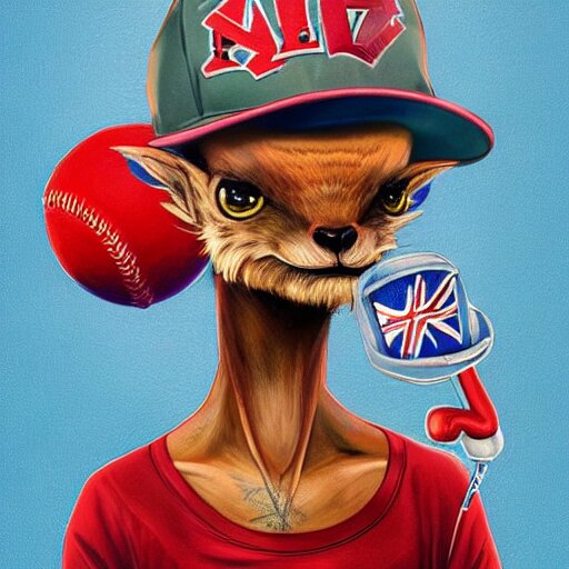Lexica - A dik dik monster wearing a baseball hat, has tattoos, uk flag ...