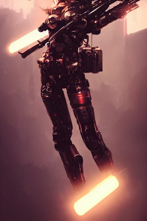 Lexica - Beautiful illustration of a cyborg mercenary girl holding a ...