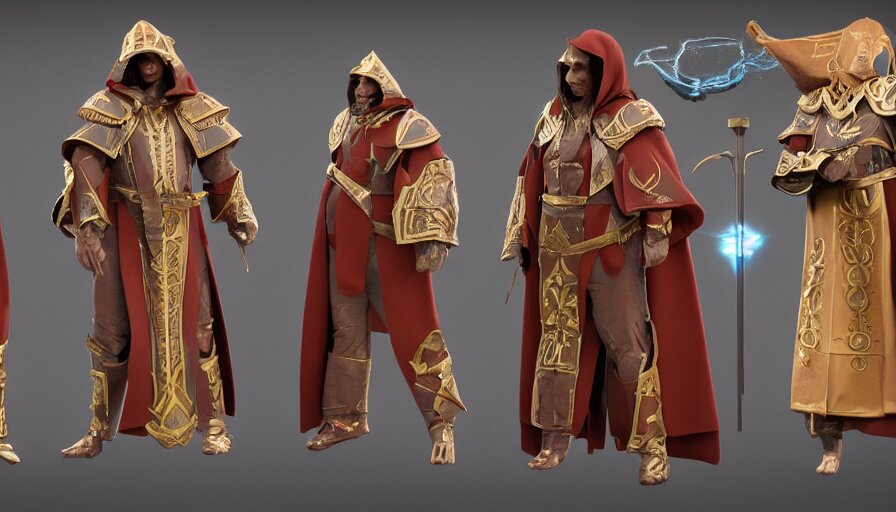 Lexica - T-pose of wizard, magic belt, elaborate robes, hood, character ...