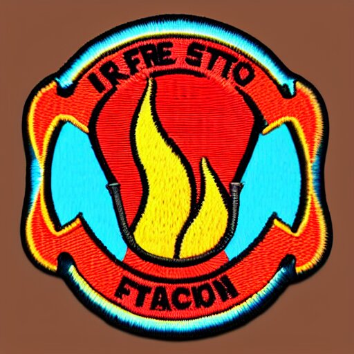 fire station flame embroidered patch retro design - Arthub.ai