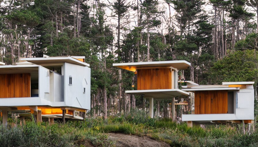 An architectural rending of an eco-community neighborhood of inn ...