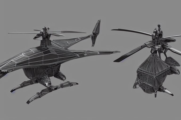 concept art of a futuristic helicopter, in gunmetal grey, extrem ...