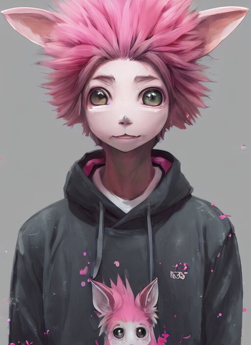 Lexica A Beautiful Half Body Portrait Of A Cute Anime Male With Pink Hair And Pink Wolf Ears