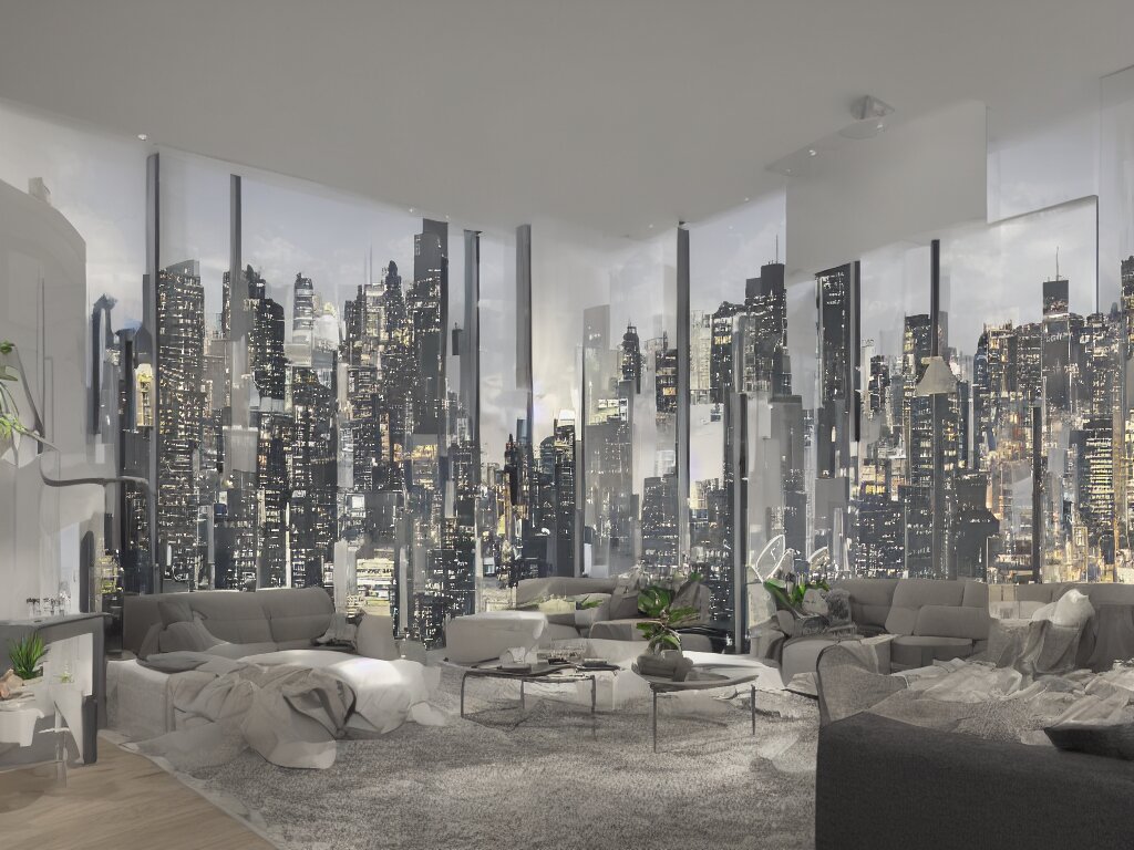 a Photorealistic hyperrealistic interior night time render of a ...