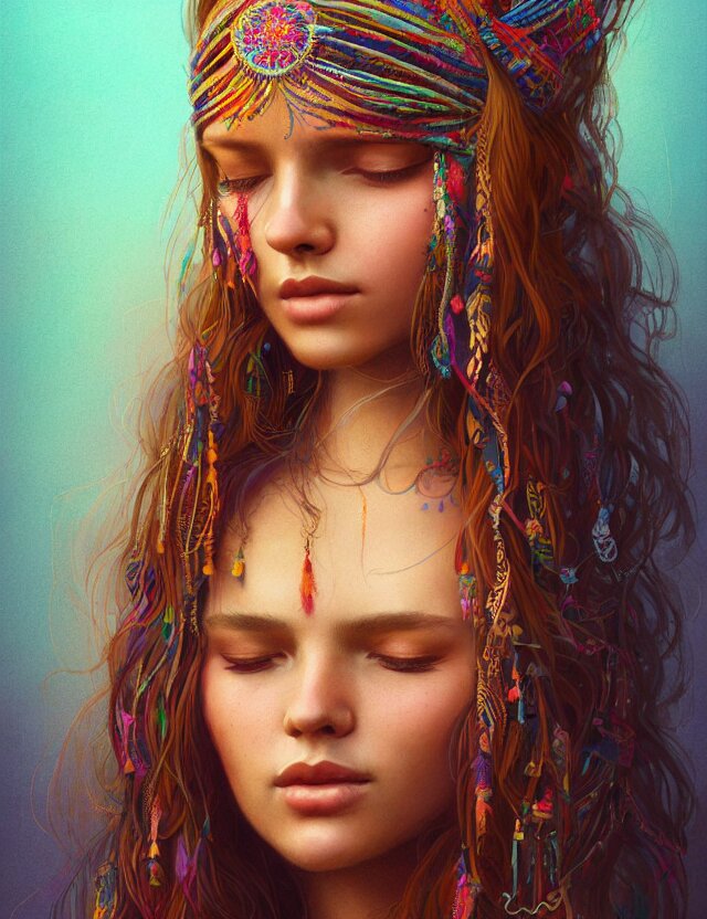 Lexica - Portrait of a young woman wearing boho clothing, hippie girl ...