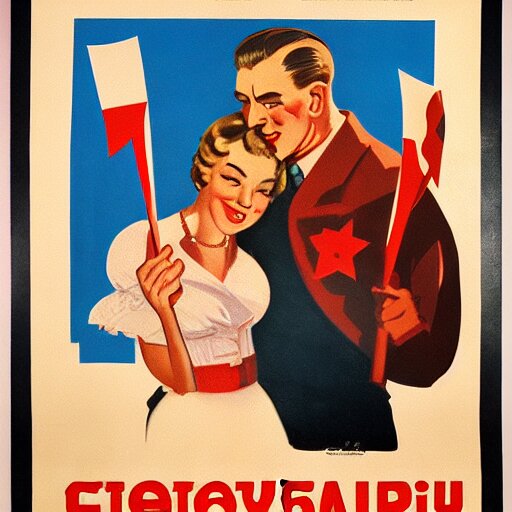 Lexica - 1950 Soviet propaganda poster of embracing capitalism