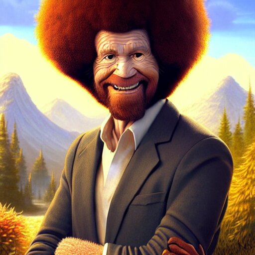 Lexica - Bob ross!!! riding!!! a dinosaur!!, giant afro!, model pose ...