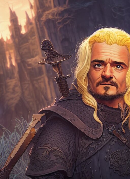 Lexica - Orlando bloom as a blonde dwarf by dan mumford, yusuke murata ...
