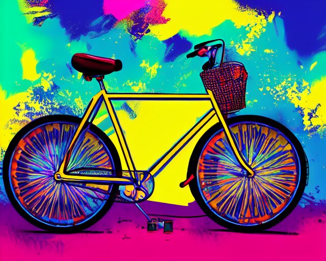 Lexica - A colorful bicycle in front of a yellow background, full shot ...