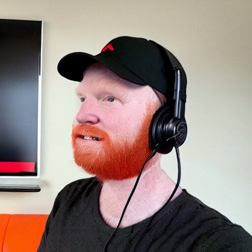 Lexica - Middle aged streamer on twitch with black hat, stubble, ginger ...