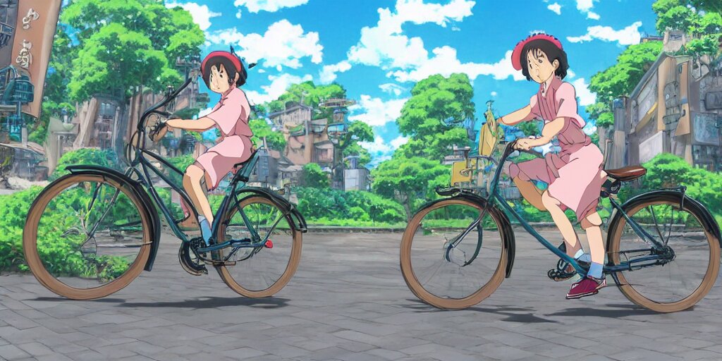 Lexica - Anime girl riding bicycle in highly detailed japanese city ...
