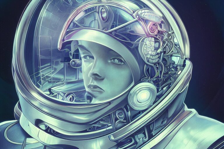 Lexica - Portrait of a biomechanical head inside a futuristic space ...