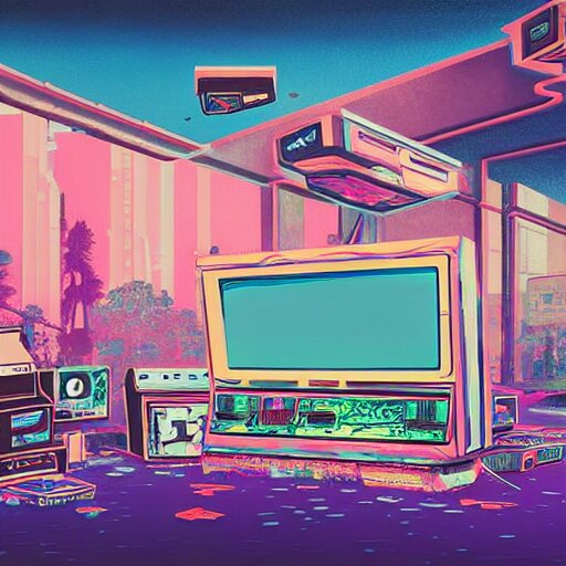 Lexica - A painting of an abandoned video game system, vaporwave arcade ...
