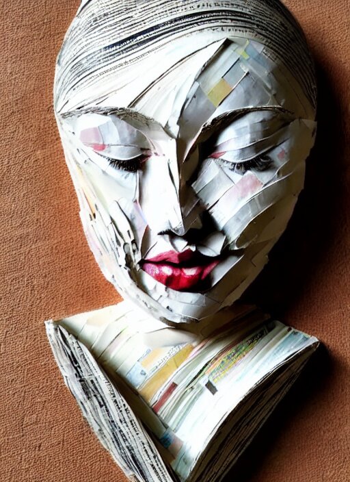Lexica - A portrait of a beautiful young woman paper mache wrapped and ...
