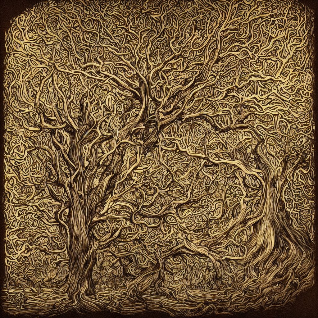 Lexica - Tree of life, yggdrasil, latte art, moody lighting, by moebius ...