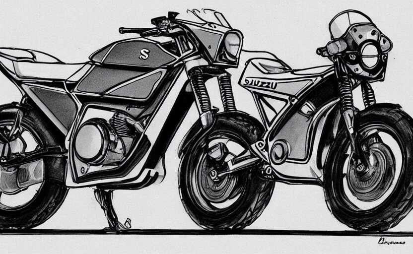Lexica - 1 9 8 0 s suzuki sports motorcycle concept, sketch, art,