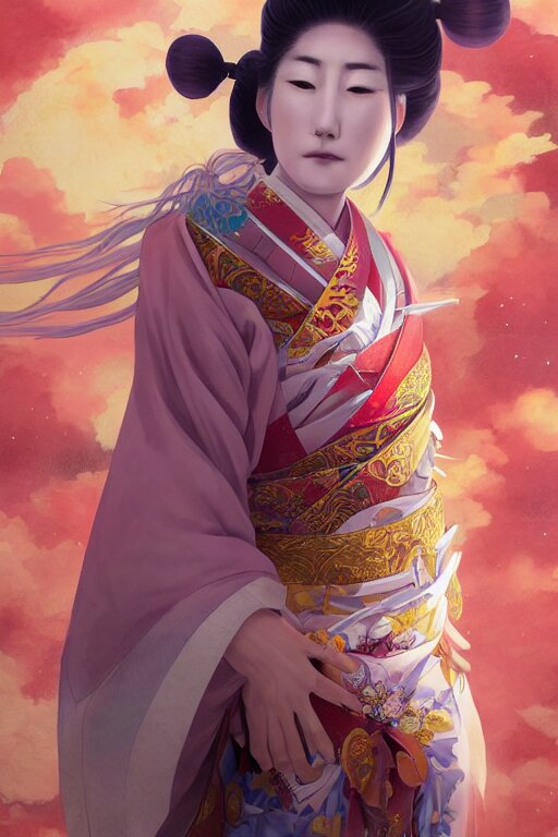 Lexica - Japanese goddess, empress, amaterasu, sun in the background ...