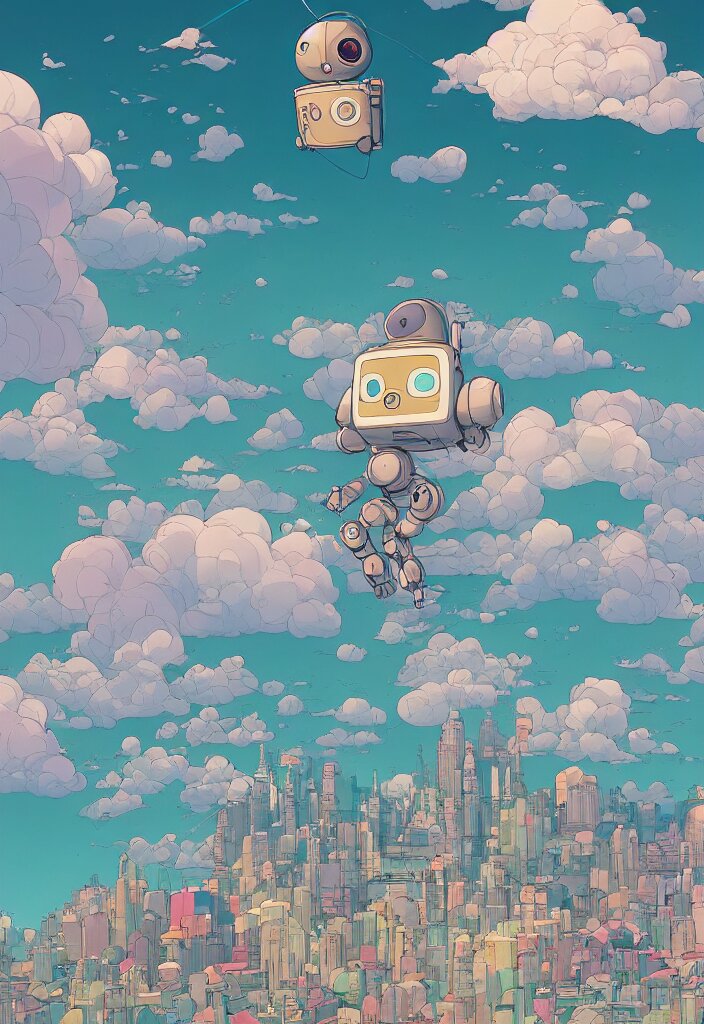 Lexica - A study of cell shaded cartoon of a small robot admiring a ...