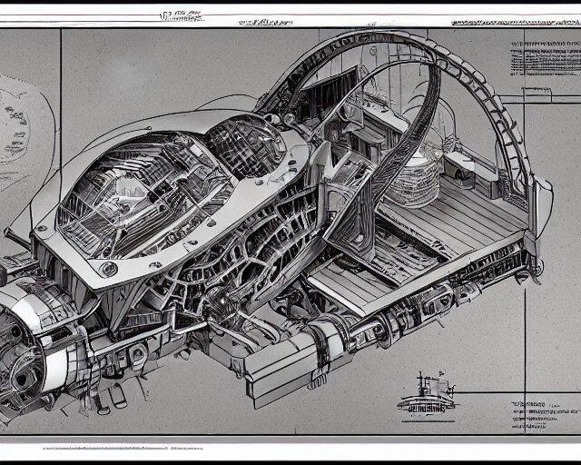 a full page of a mechanical blueprint showing a cutaway design f ...