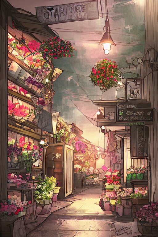 Lexica - A little flower shop's front gate, nostalgic, fresh digital ...