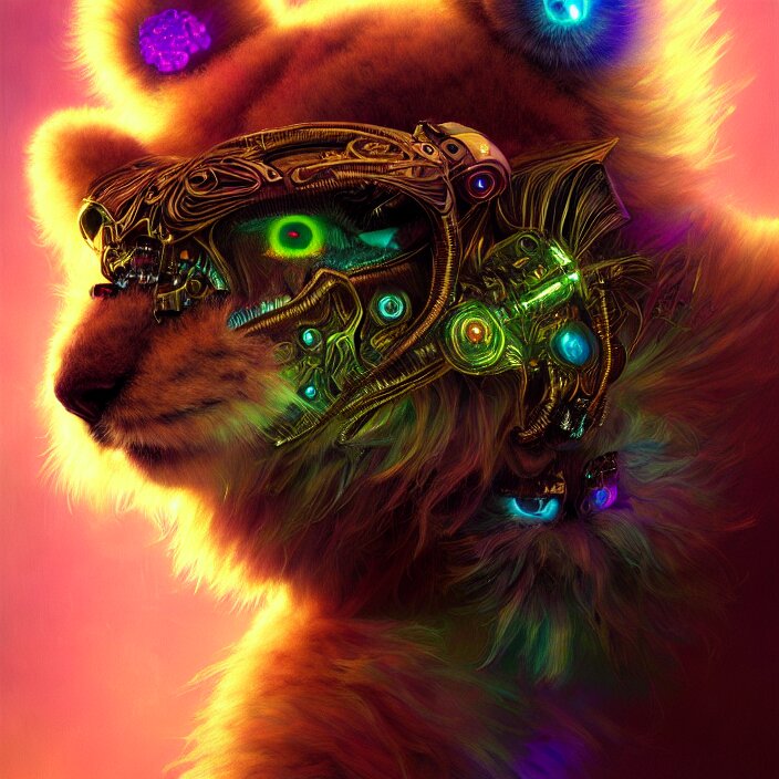 psychedelic fluffy furry animal cyborg, diffuse lighting, fantas ...