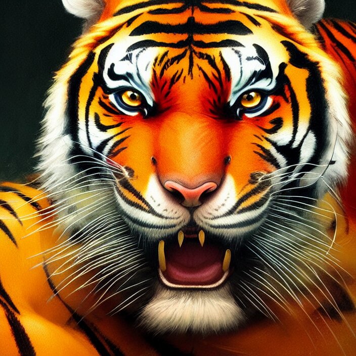 Lexica - Excellent painted portrait of tiger, high quality masterpiece ...