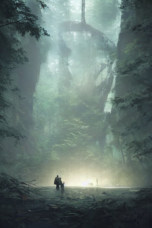 Lexica - Magnificent clean and well-lit sci-fi facility by a river and ...