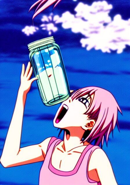 Lexica - A screaming Anime girl in a jar pressing her face and hands ...