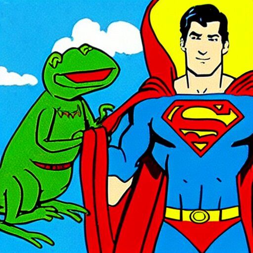 Lexica - Superman holding kermit the frog by the throat, floating ...