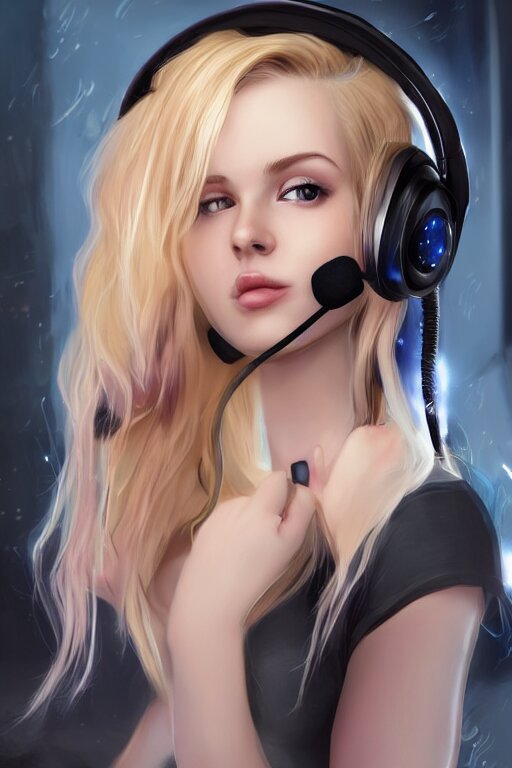 Lexica - Gorgeous gamer girl with blonde hair and dark eyes playing on ...