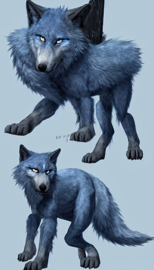 Lexica - Dieselpunk furry blue wolf with fuzzy tail, concept art ...