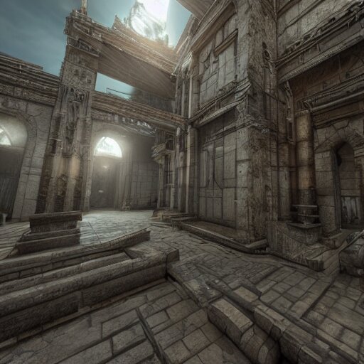 architecture from quake, lovecraftian, liminal space, unreal eng ...