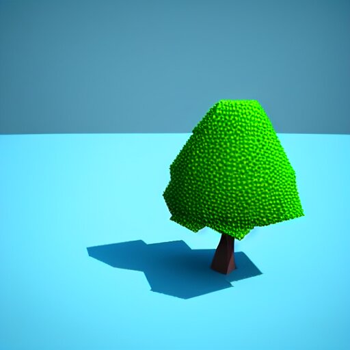 a 3d low poly object of just a small green tree on the blue back ...