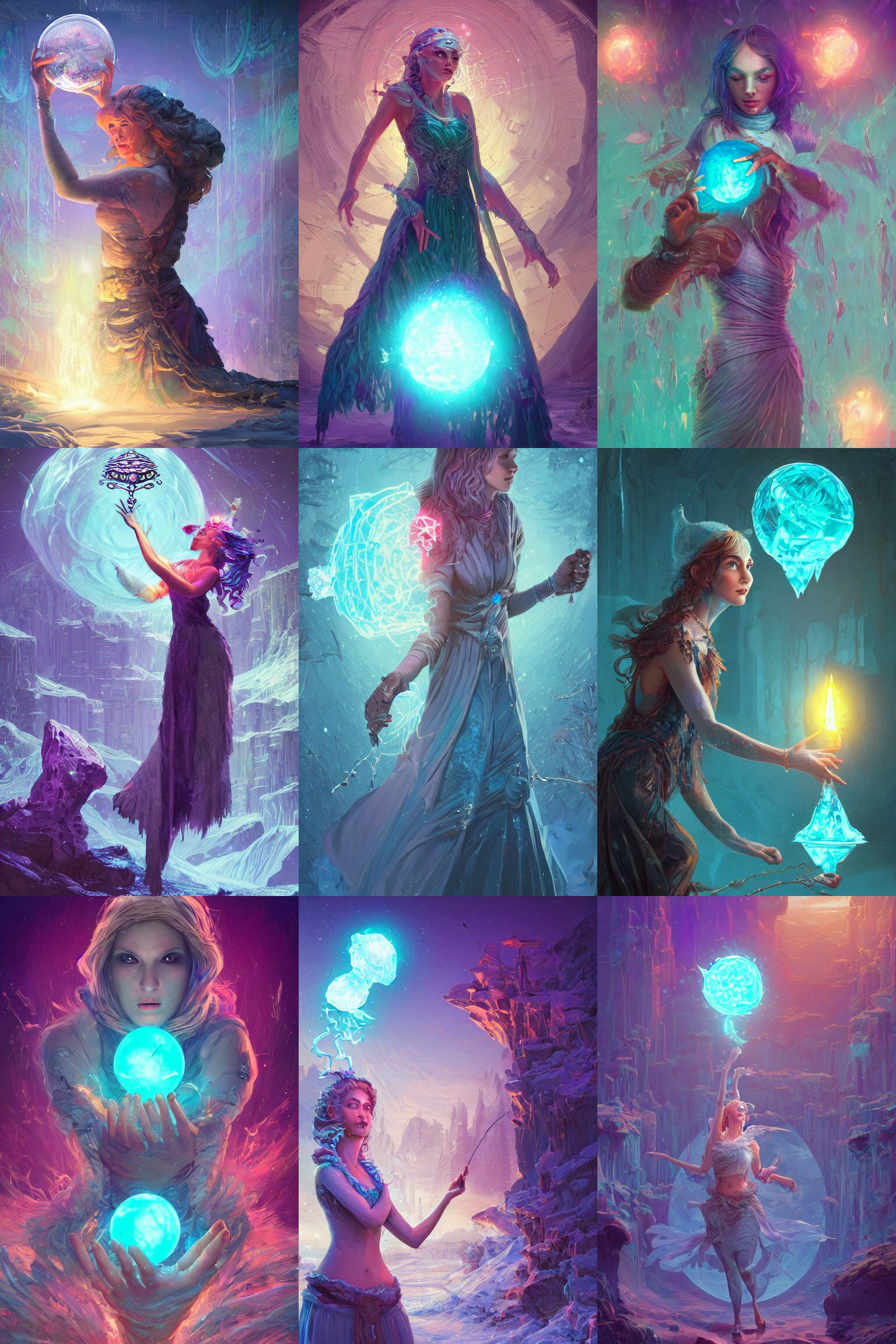 A sorceress casting a ice ball, detailed illustration, digital... - Arthub.ai
