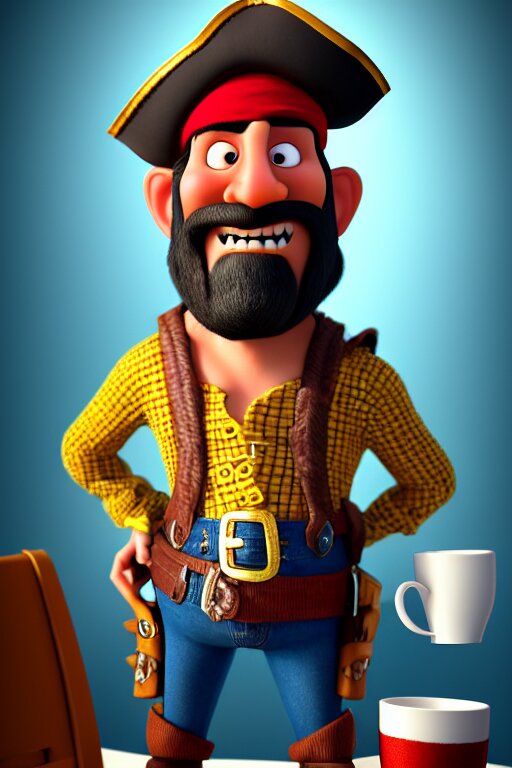 Lexica - Portrait of the pirate blackbeard holding a cup of coffee ...