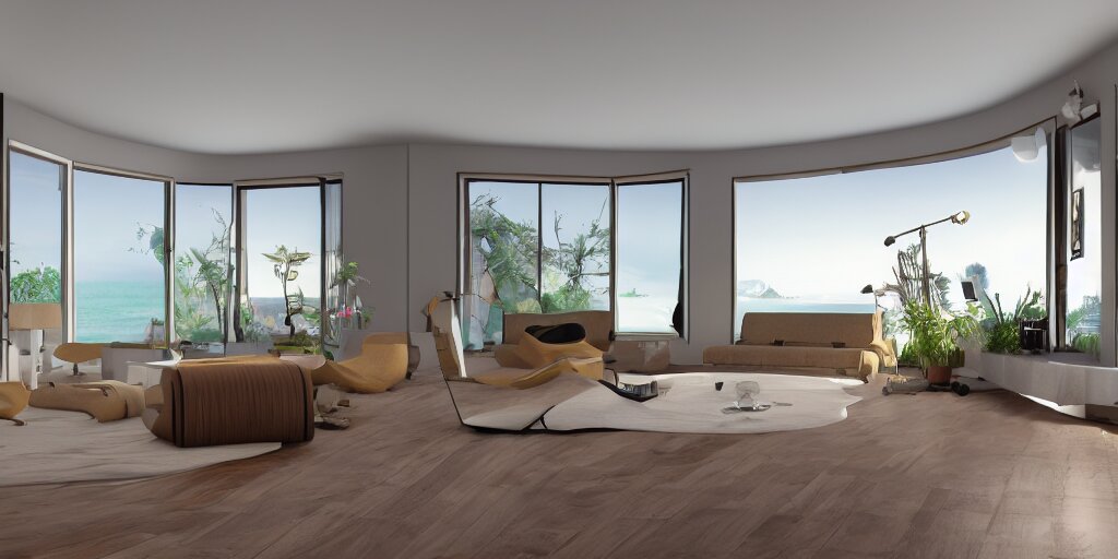 Equirectangular GoPro VR render of a modern living room, natural ...