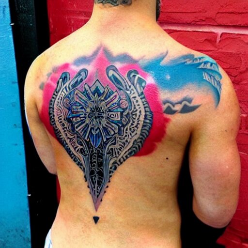 a picture of my new back tattoo of a muscular back, bright color ...