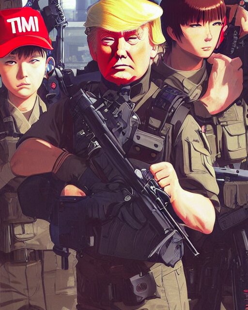 Lexica - Donald trump wearing tactical gear, very anime, fine - face ...