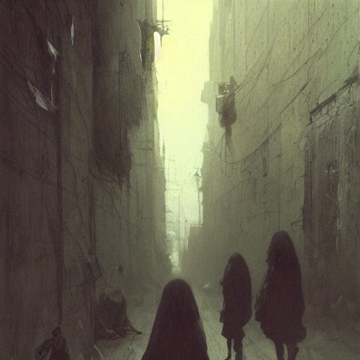Lexica - Dark alley full of homeless children, somber, by beksinski and ...