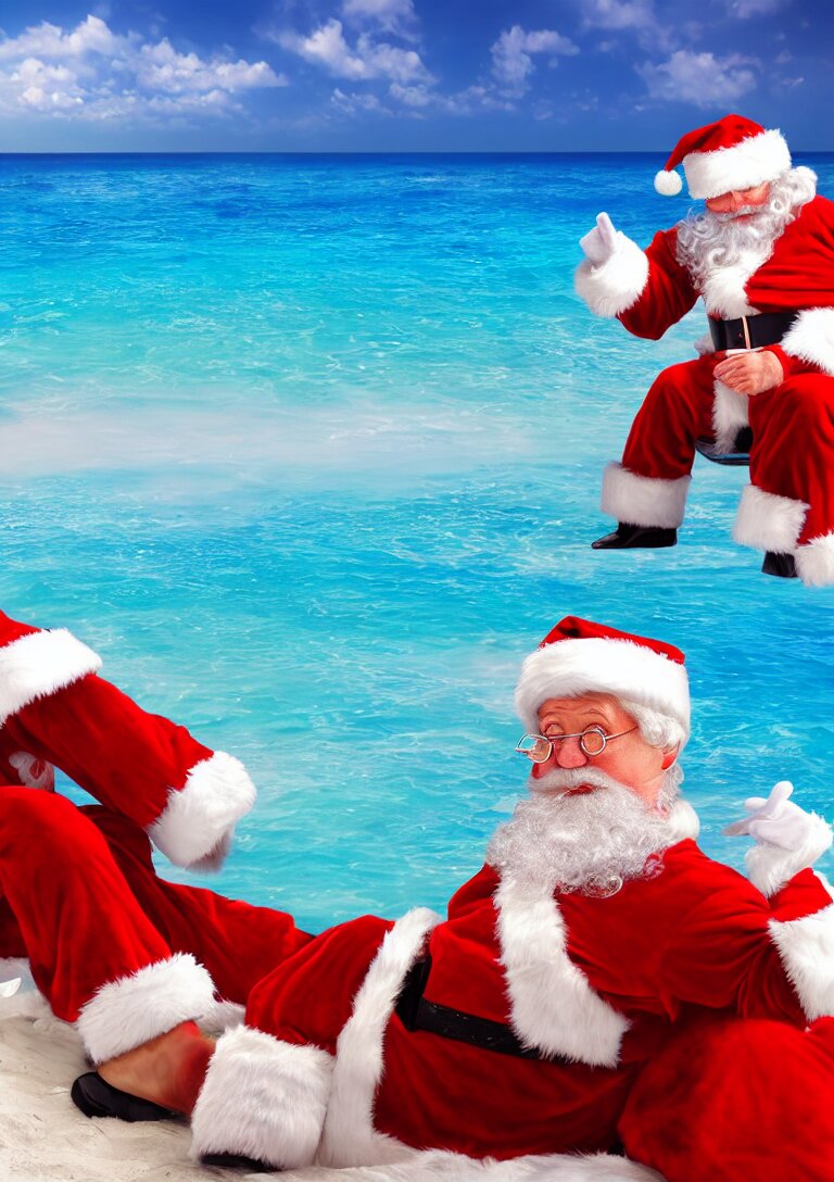 Lexica - Santa claus sunbathing on the beach, 3d rendering of photo ...