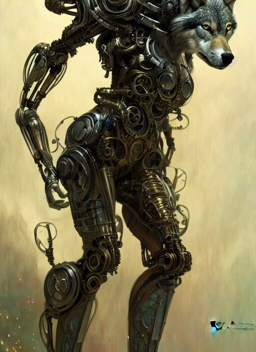 organic cyborg wolf, full body, diffuse lighting, fantasy, intri ...