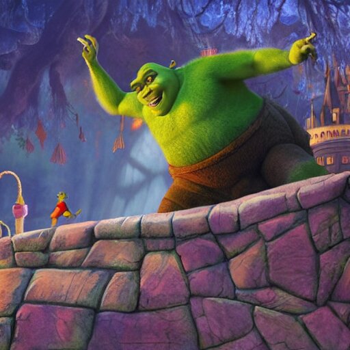 Lexica - Shrek falling into wonderland, illustration, storybook ...