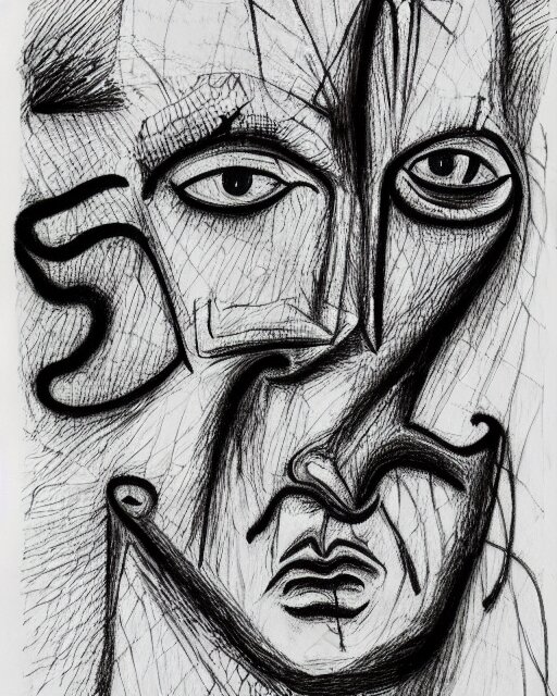 Lexica - Portrait of a demon. Line drawing ink on paper by Jean Cocteau.