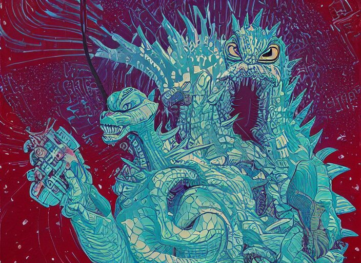 Lexica - Godzilla posing for a school picture, religious painting ...