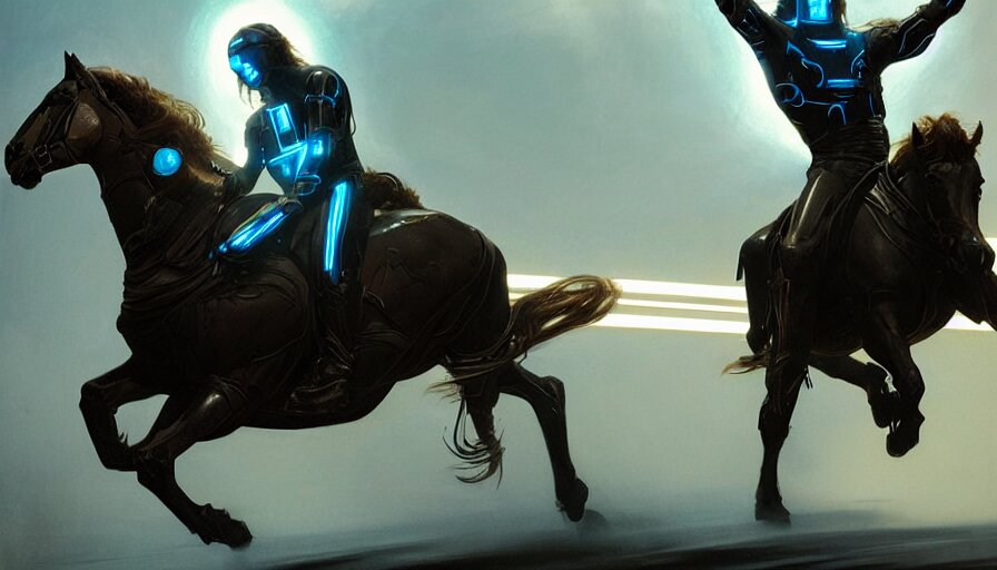 Lexica - Tron legacy jesus riding cyborg horse, face, diffuse lighting ...