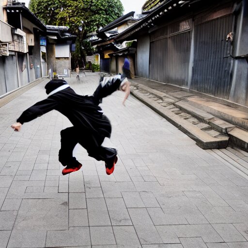 Lexica - Photo of ninja running around the streets of Edo in parkour ...