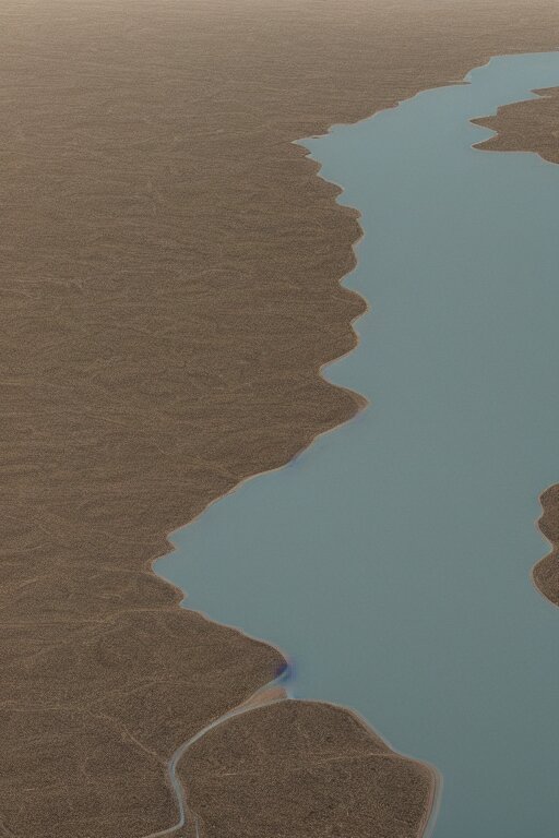Lexica - Wide angle shot of muddy river delta leading to sea by hiroshi ...