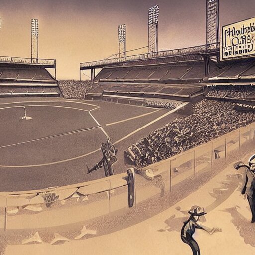 Lexica - Baseball tidal wave over 1940s baseball park, concept art, by ...