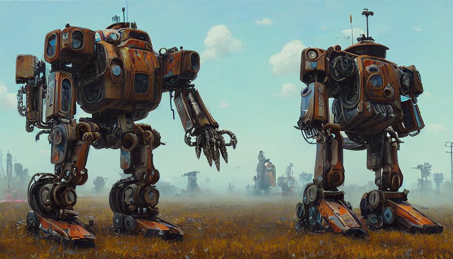 Lexica - An intricate oil painting of a giant scrap metal anime armored ...